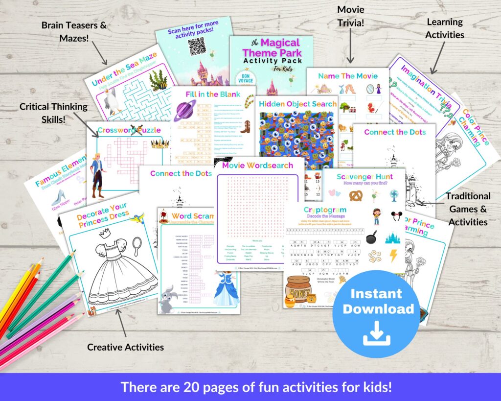 Enchanting Magical Kingdom Theme Park Activity Pack For Kids – Instant ...